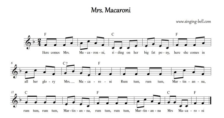 Mrs. Macaroni | Karaoke, Lyrics, Sheet Music, Activities