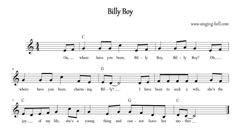 Billy Boy - Song, Karaoke, Printable Sheet Music, PDF