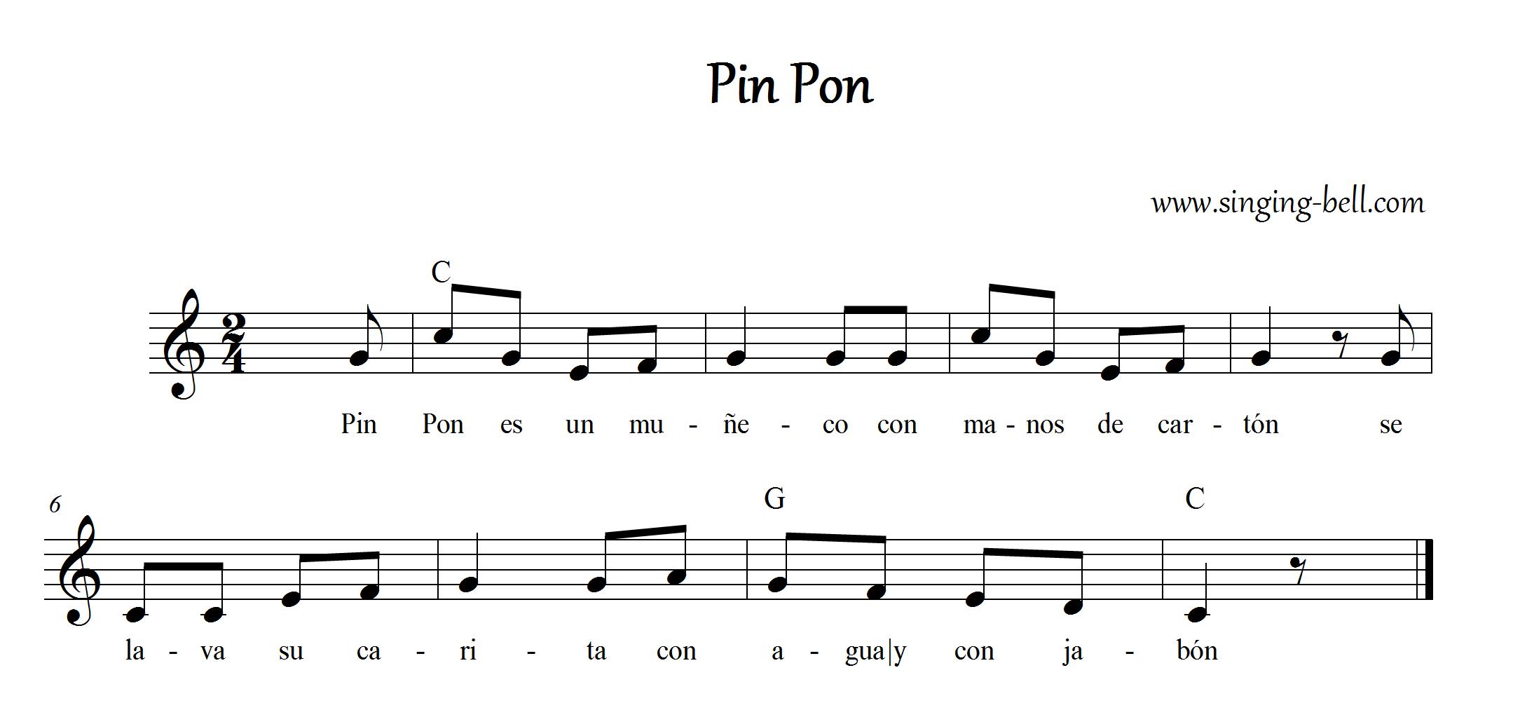 Pin Pon (Versión española) | Karaoke, Letra, Partitura Pin Pon (Versión española) | Karaoke, Letra, Partitura