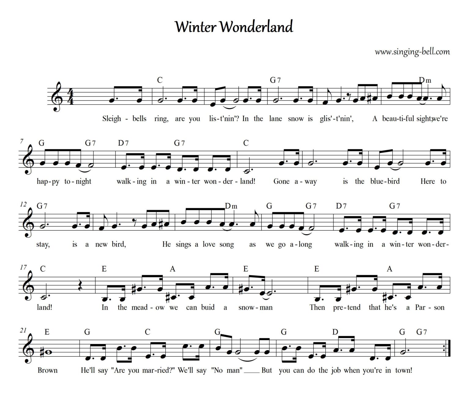 Winter Wonderland - Piano Sheet Music PDF - Tutorial Video