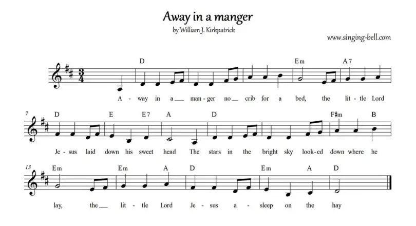 How to Play Away in a Manger - Notes, Chords, Sheet Music