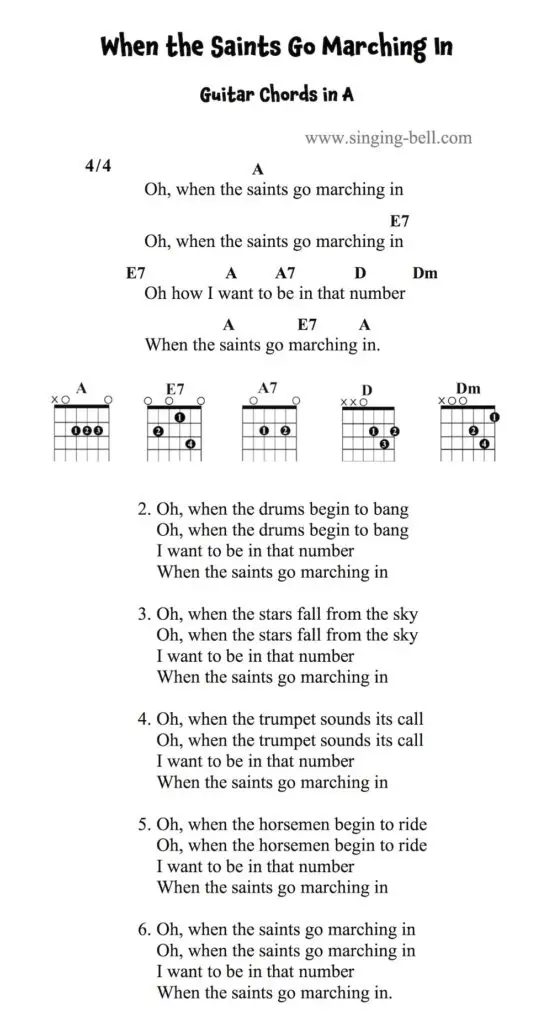 When The Saints Go Marching In Guitar Chords Sheet Music