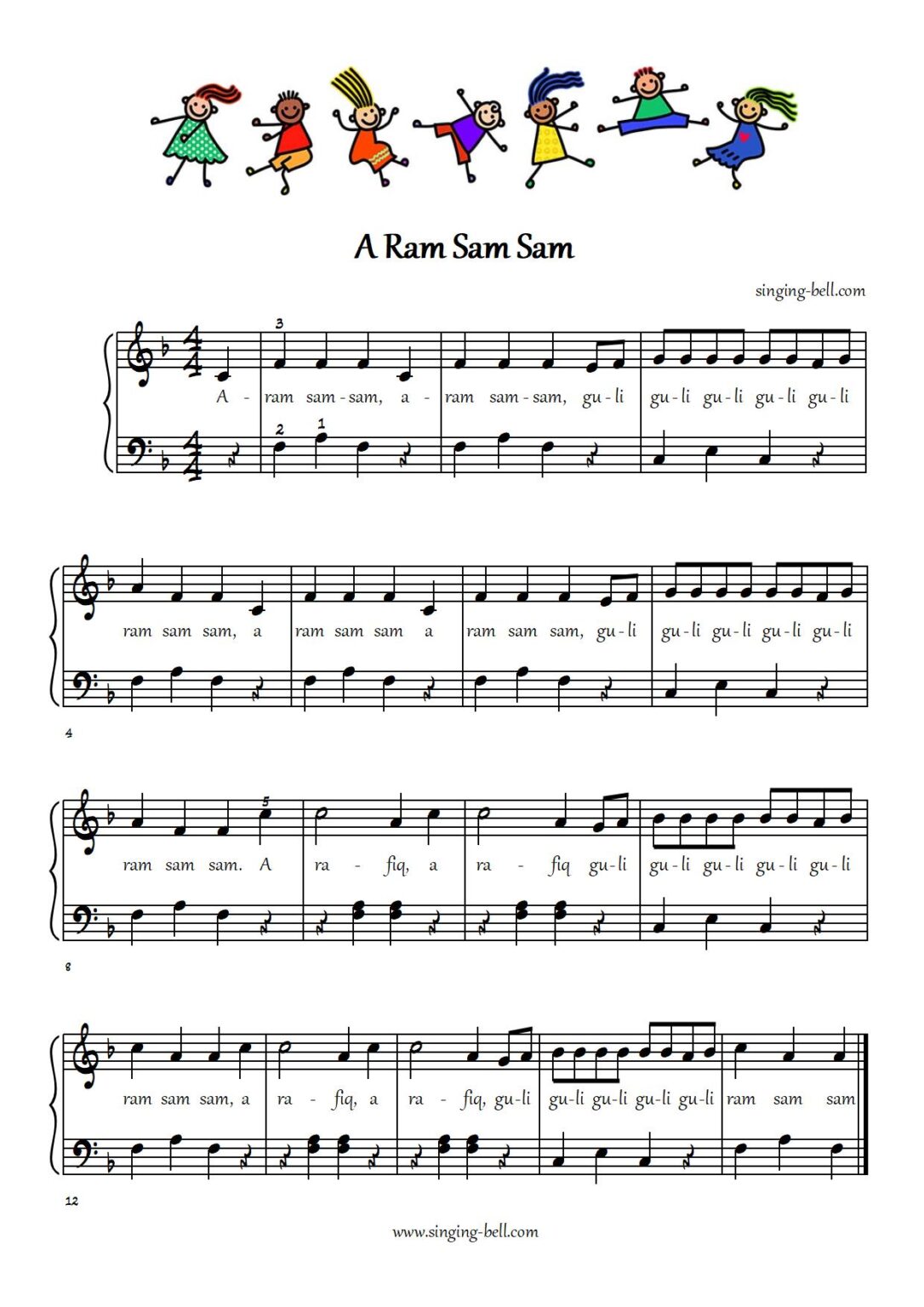 A Ram Sam Sam Piano Sheet Music, Tutorial Video, free PDF