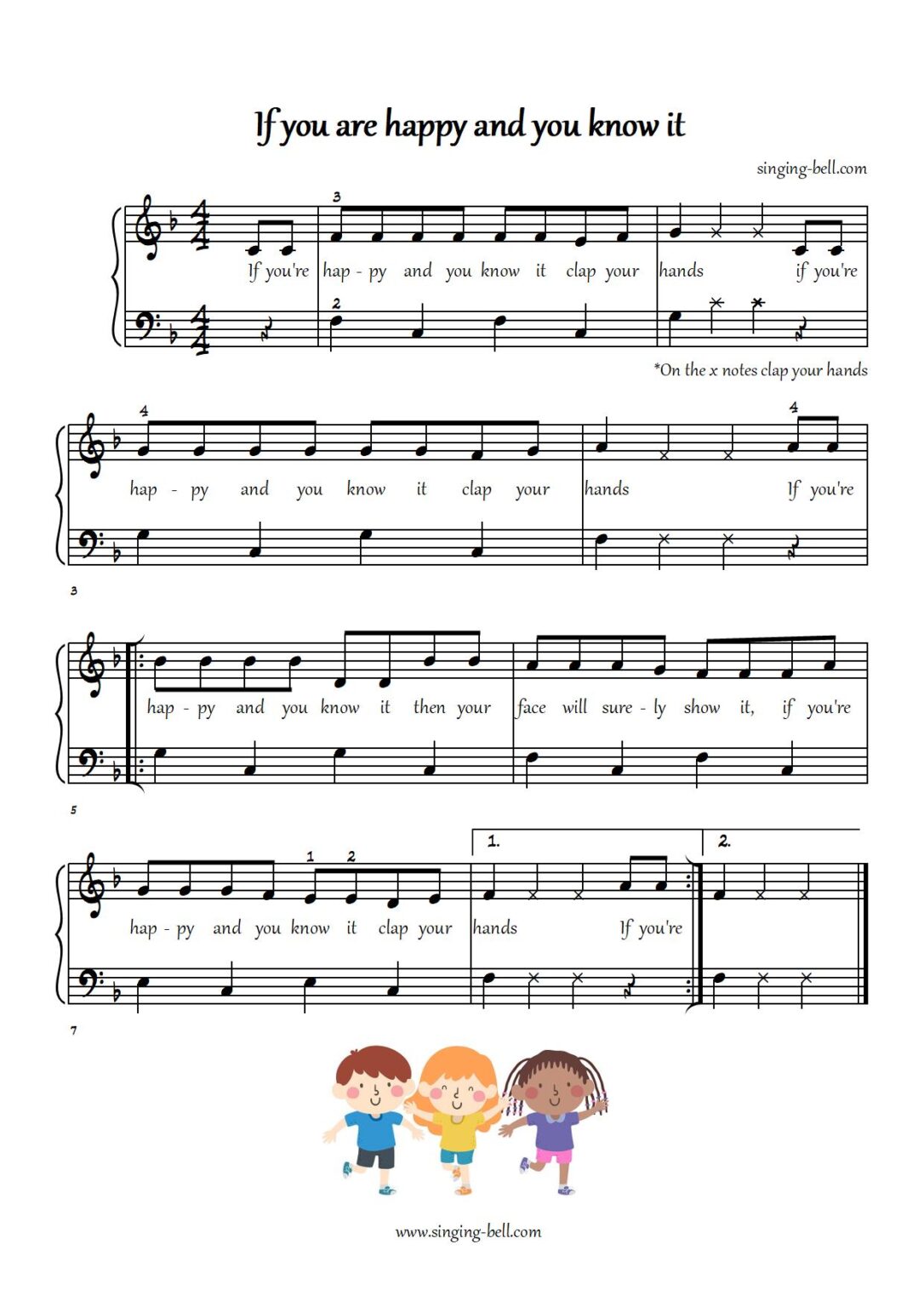 If You're Happy and You Know It Piano Tutorial Sheet Music