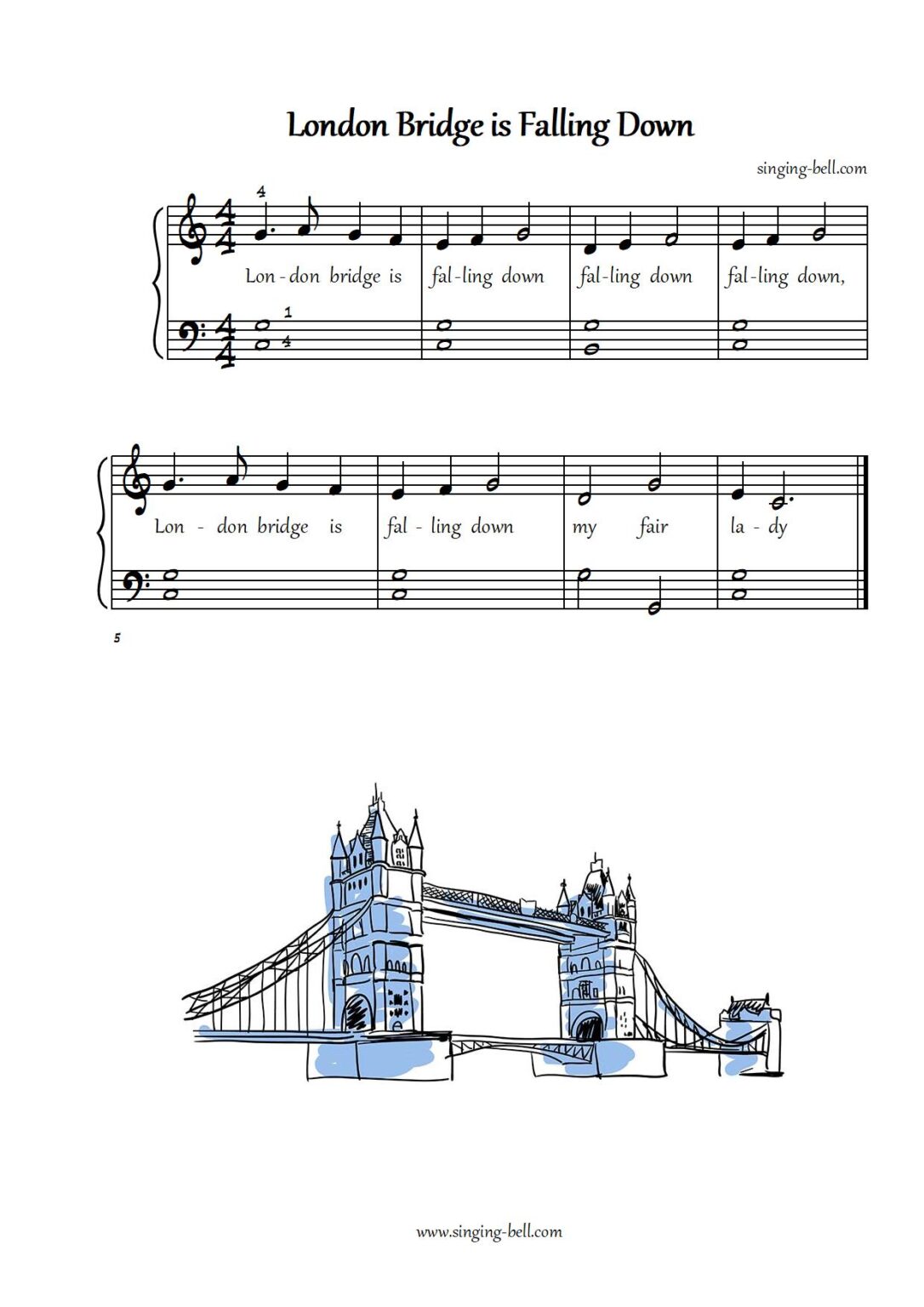 London Bridge Is Falling Down - Piano Tutorial, Notes, Keys