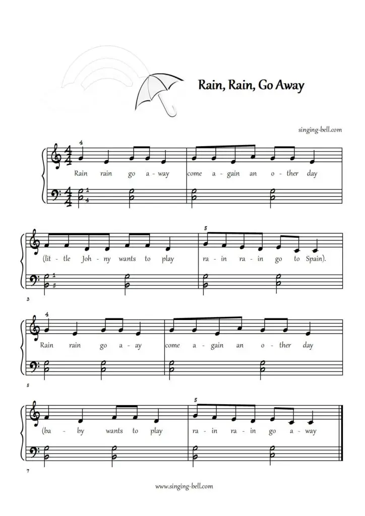 Rain, Rain, Go Away - Piano Tutorial Video Sheet Music PDF