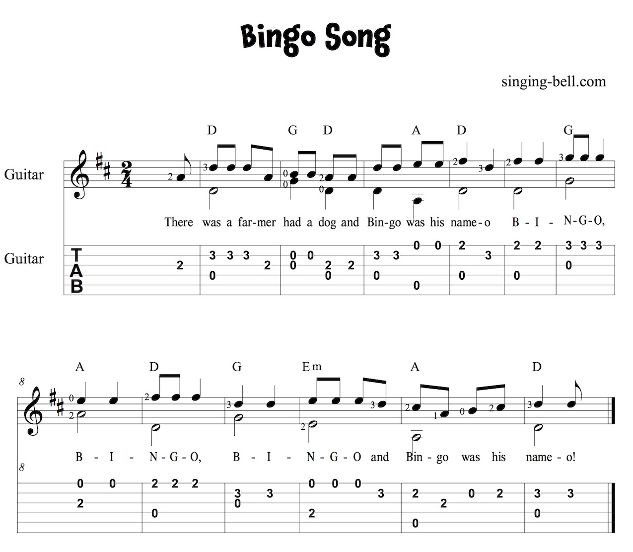 Bingo Easy Guitar Sheet Music And Tab With Chords And Lyrics Bingo Easy Guitar Sheet Music And Tab With Chords And Lyrics