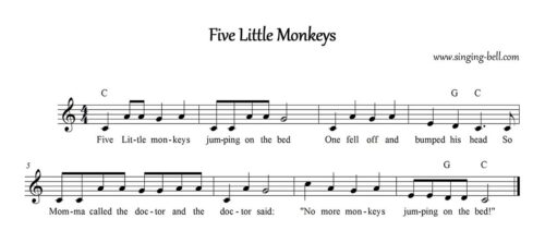 Five Little Monkeys Piano Sheet Music with Chords + Tutorial