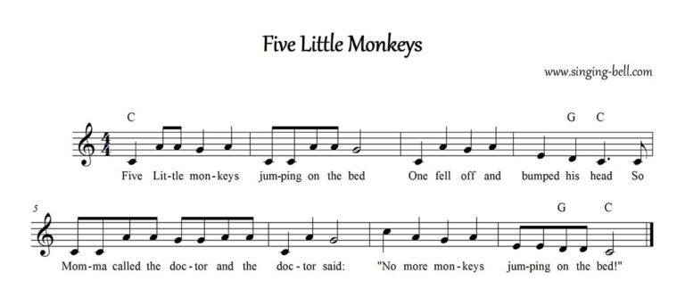 Five Little Monkeys Piano Sheet Music with Chords + Tutorial