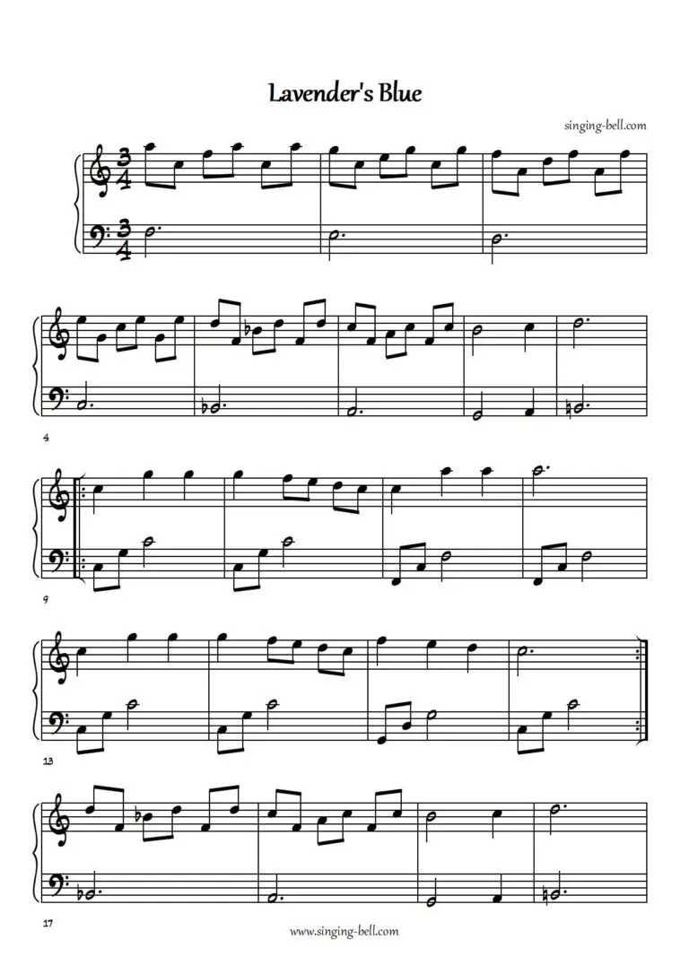 Lavender's Blue Piano Tutorial, Notes, Chords, Sheet Music