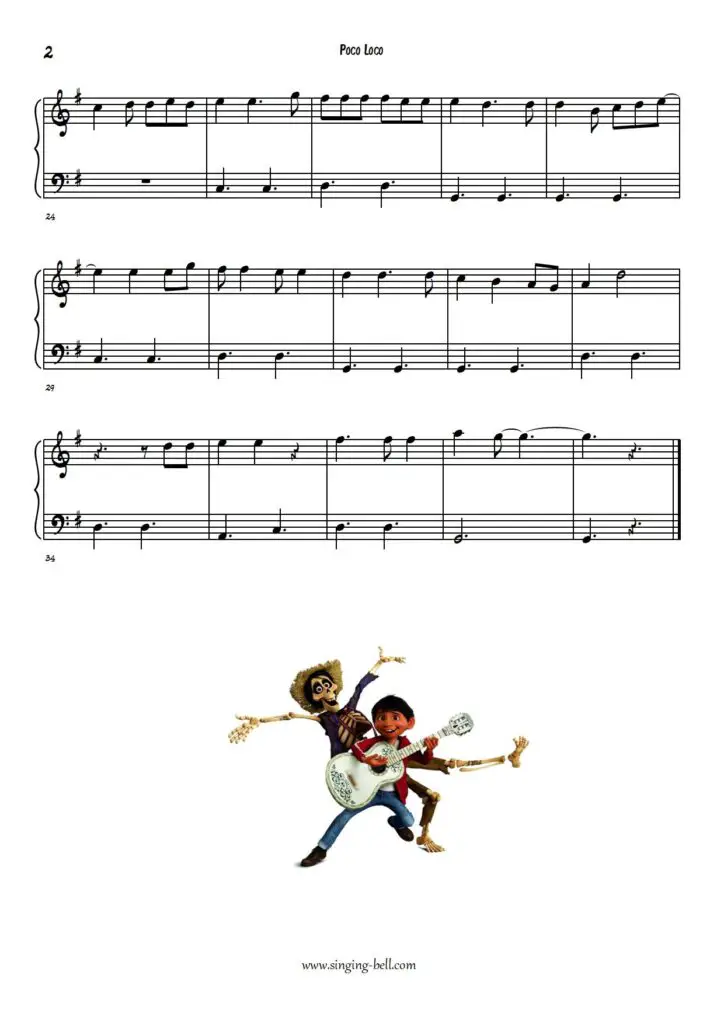 Un Poco Loco (Coco) – Piano Tutorial, Notes, Sheet Music : Singing Bell