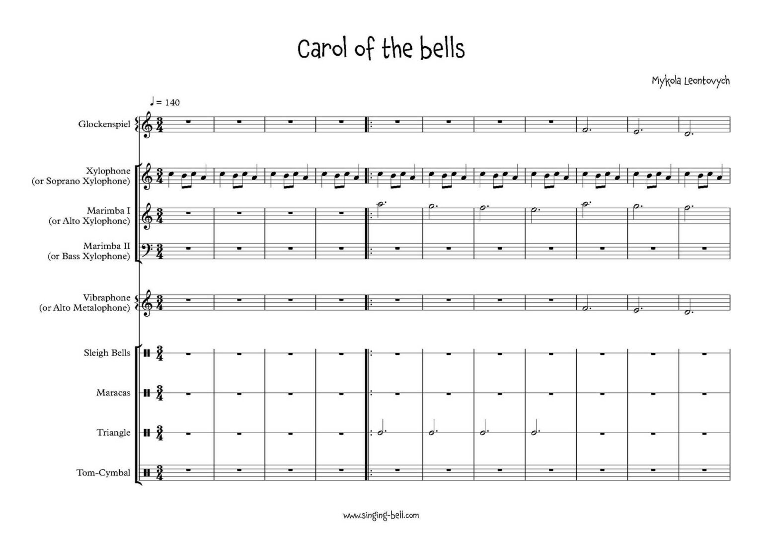 Carol of the Bells - Percussion Ensemble/Marimba Sheet Music