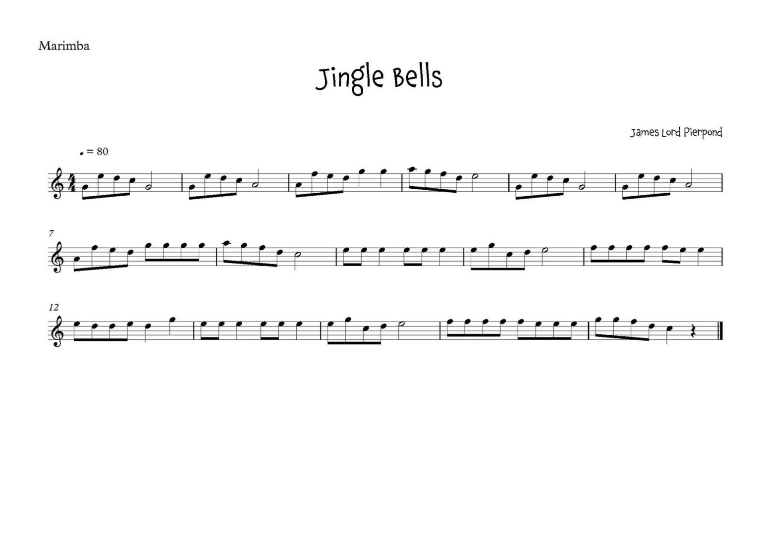 Jingle Bells - Percussion / Orff / Solo Marimba Sheet Music
