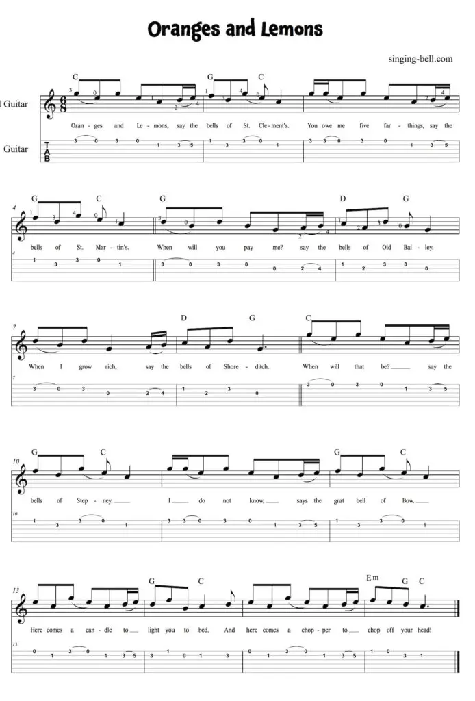 Oranges and Lemons Guitar Chords Tabs Sheet Music PDF