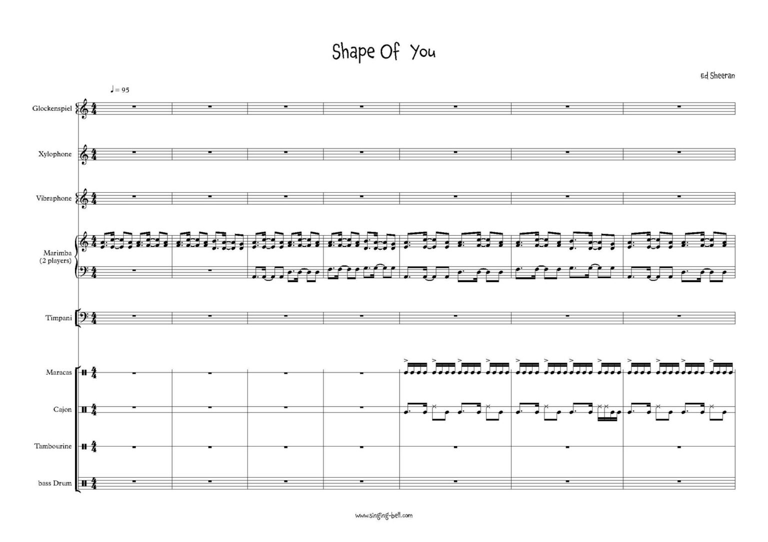 Shape of You - Free Percussion Ensemble Sheet Music