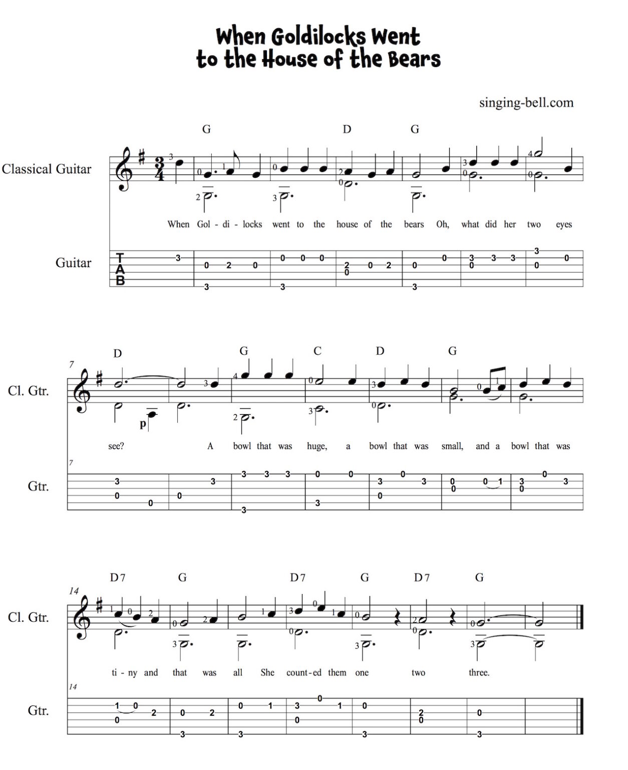 When Goldilocks Went to the House of the Bears Guitar Chords