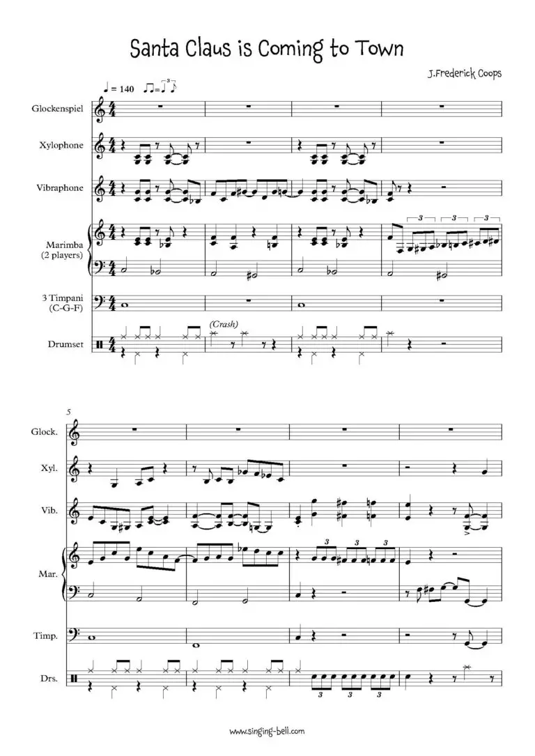 Santa Claus Is Coming To Town - Percussion Sheet Music