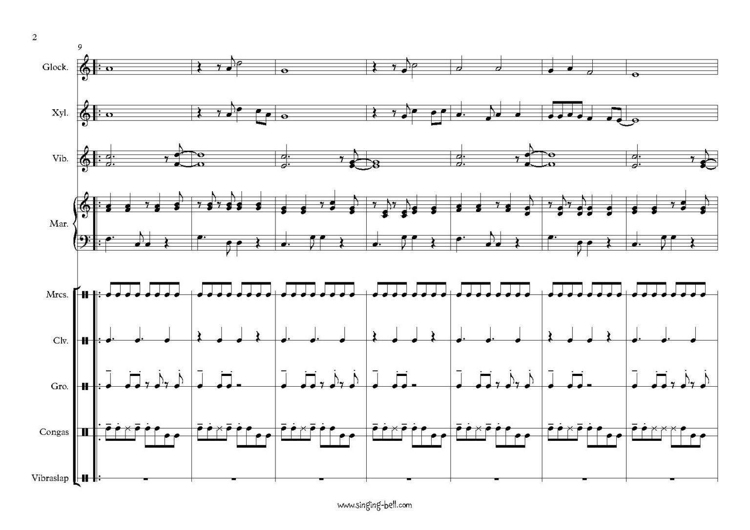 Feliz Navidad – Percussion Ensemble Sheet Music : Singing Bell