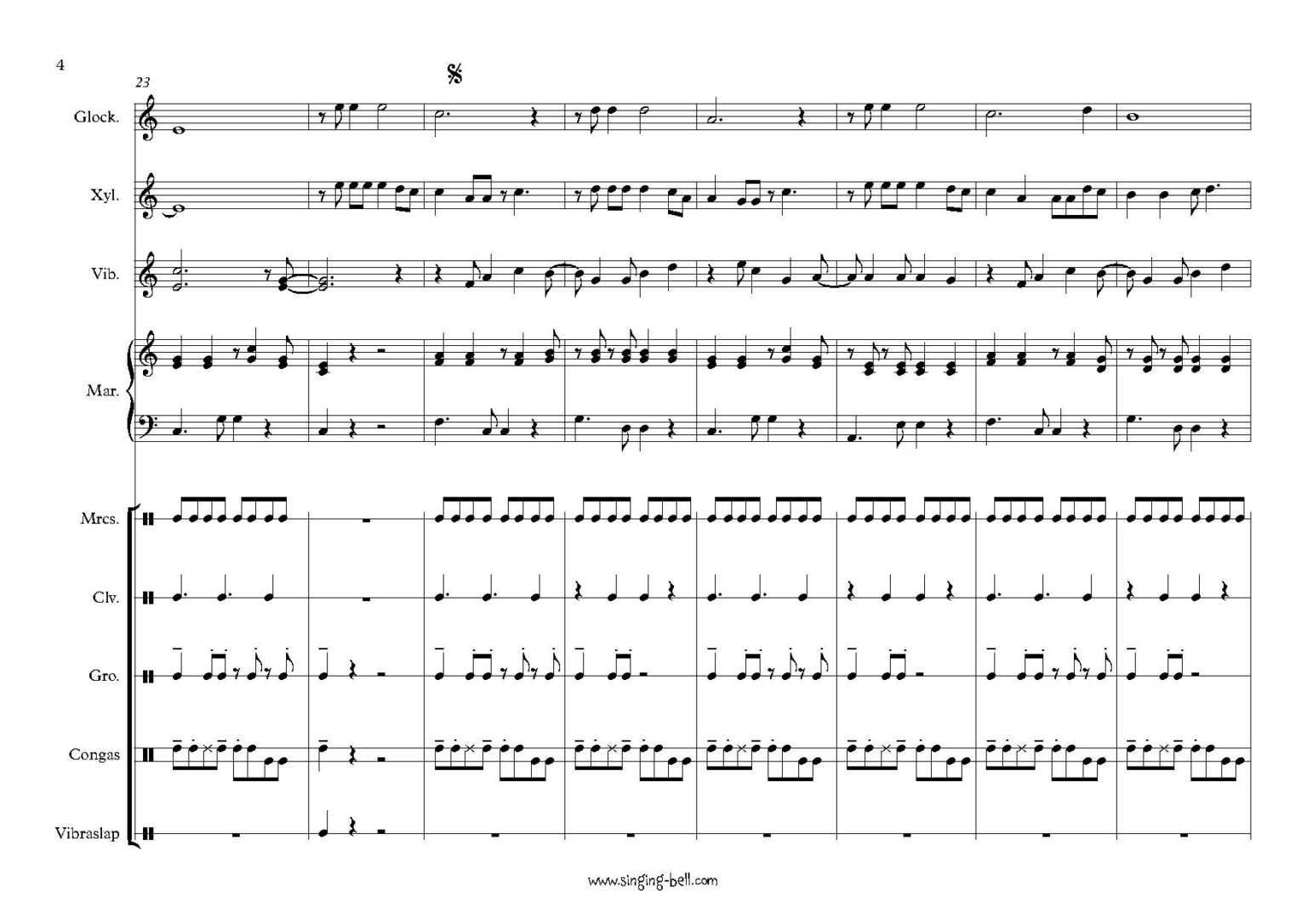 Feliz Navidad – Percussion Ensemble Sheet Music : Singing Bell
