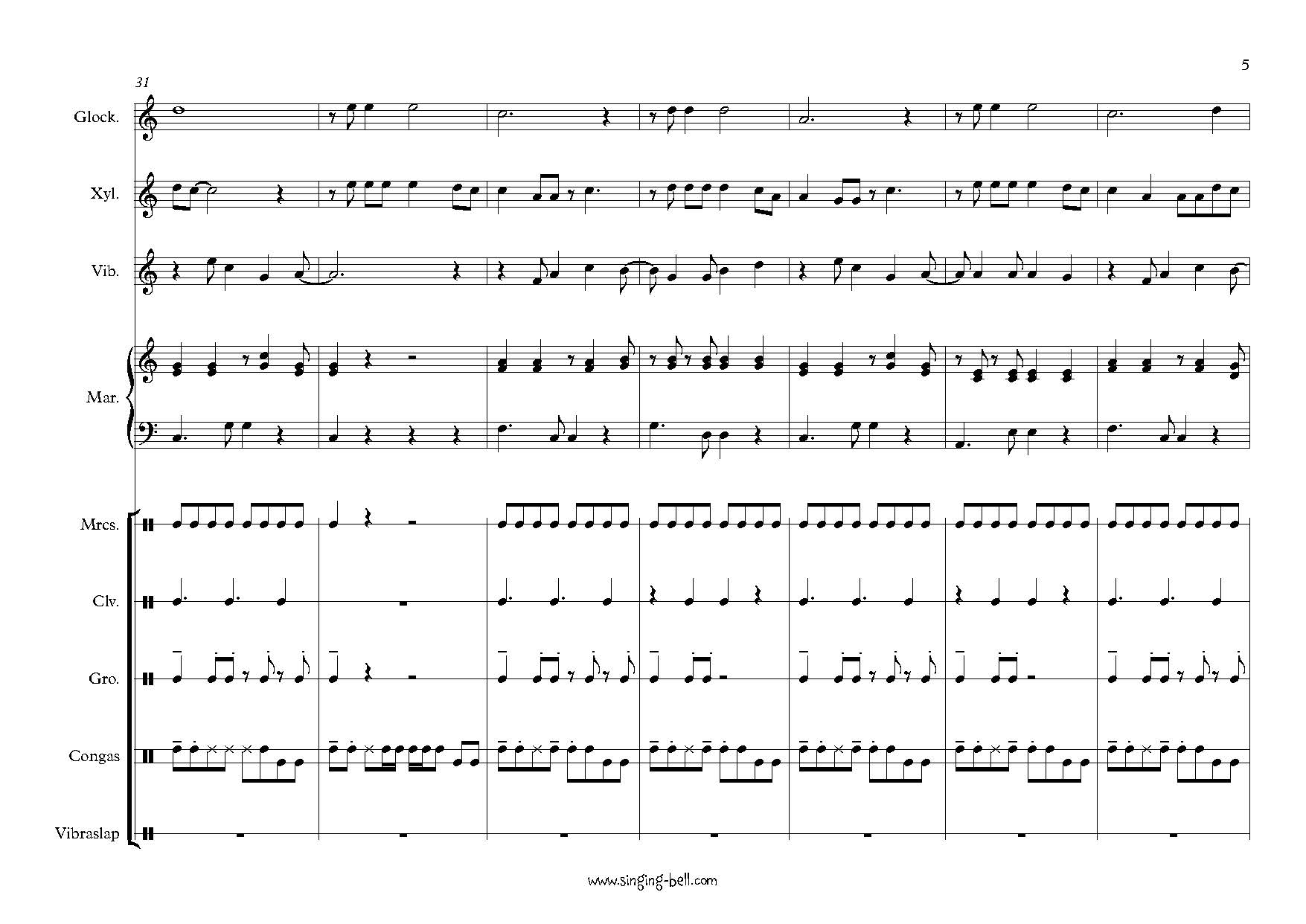 Feliz Navidad – Percussion Ensemble Sheet Music : Singing Bell
