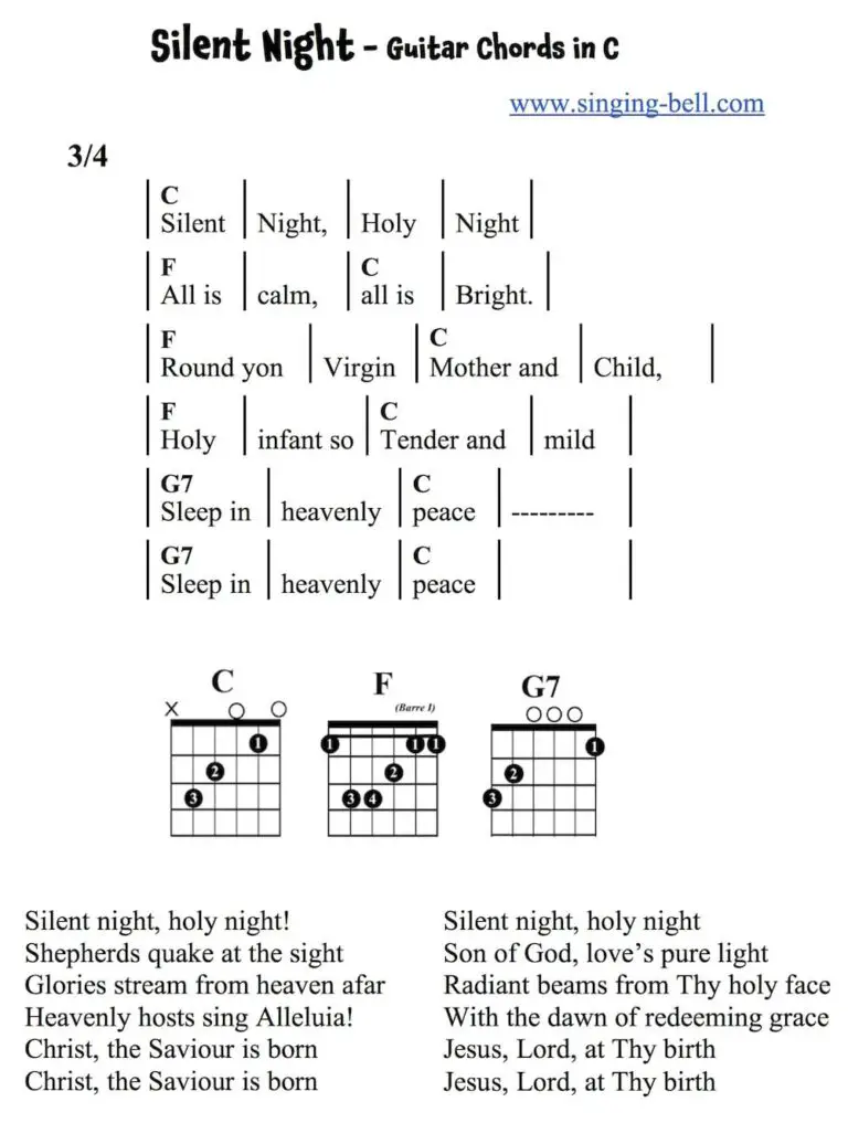 Silent Night Guitar Chords Tabs Sheet Music Printable PDF
