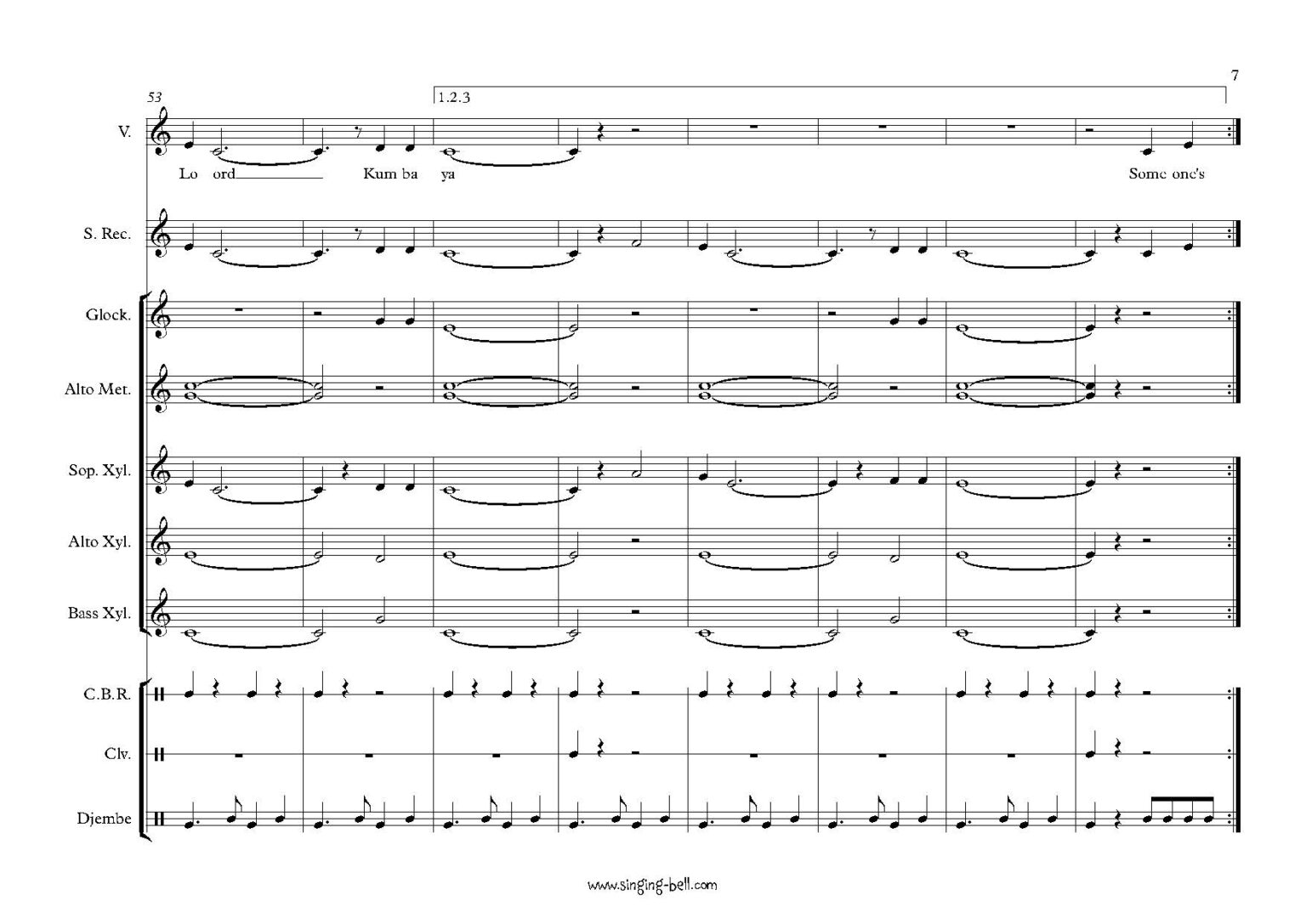 How to Play Kumbaya – Orff Arrangement Sheet Music and PDF : Singing Bell