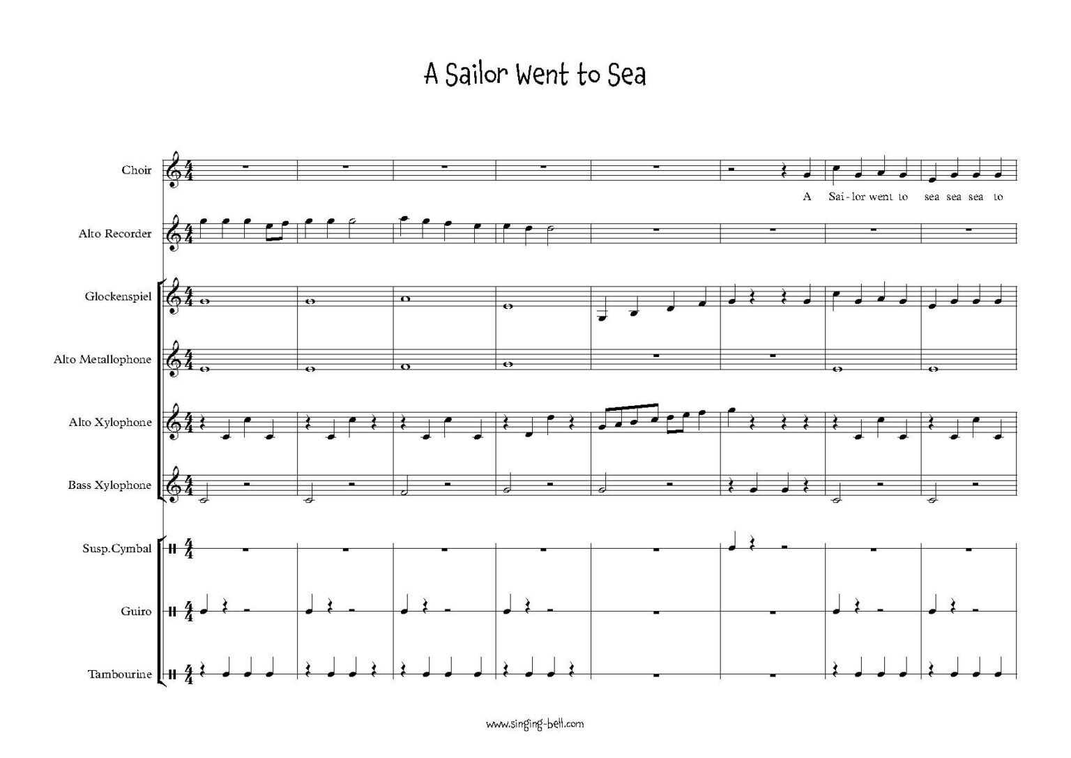 A Sailor Went To Sea - Orff Arrangement and Sheet Music