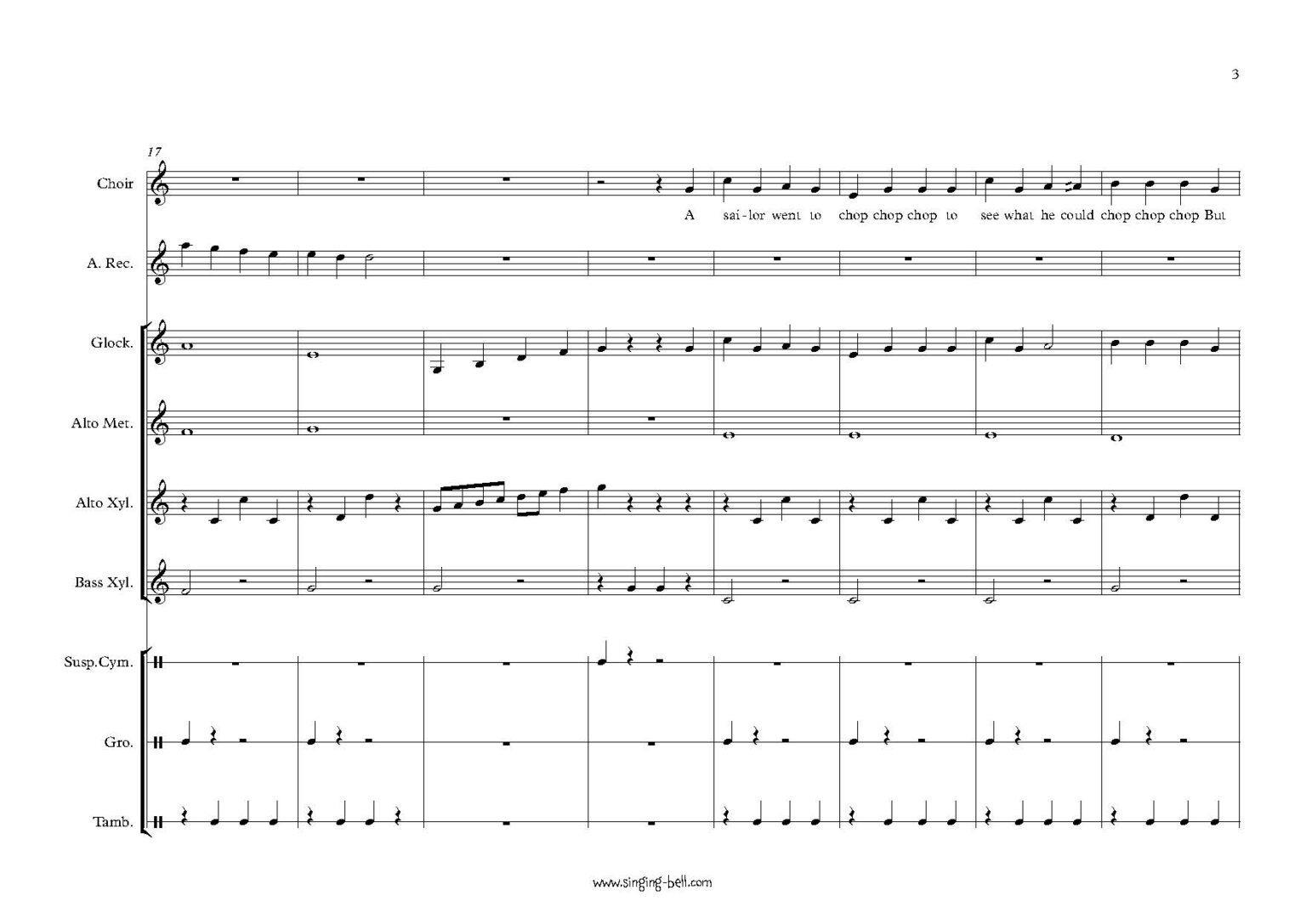 A Sailor Went To Sea - Orff Arrangement and Sheet Music