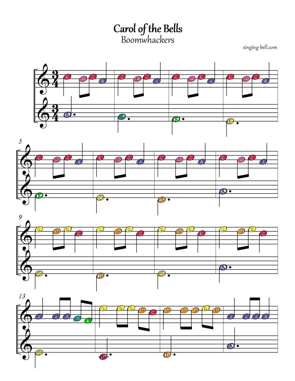 Carol of the Bells for Boomwhackers or Handbells Sheet Music