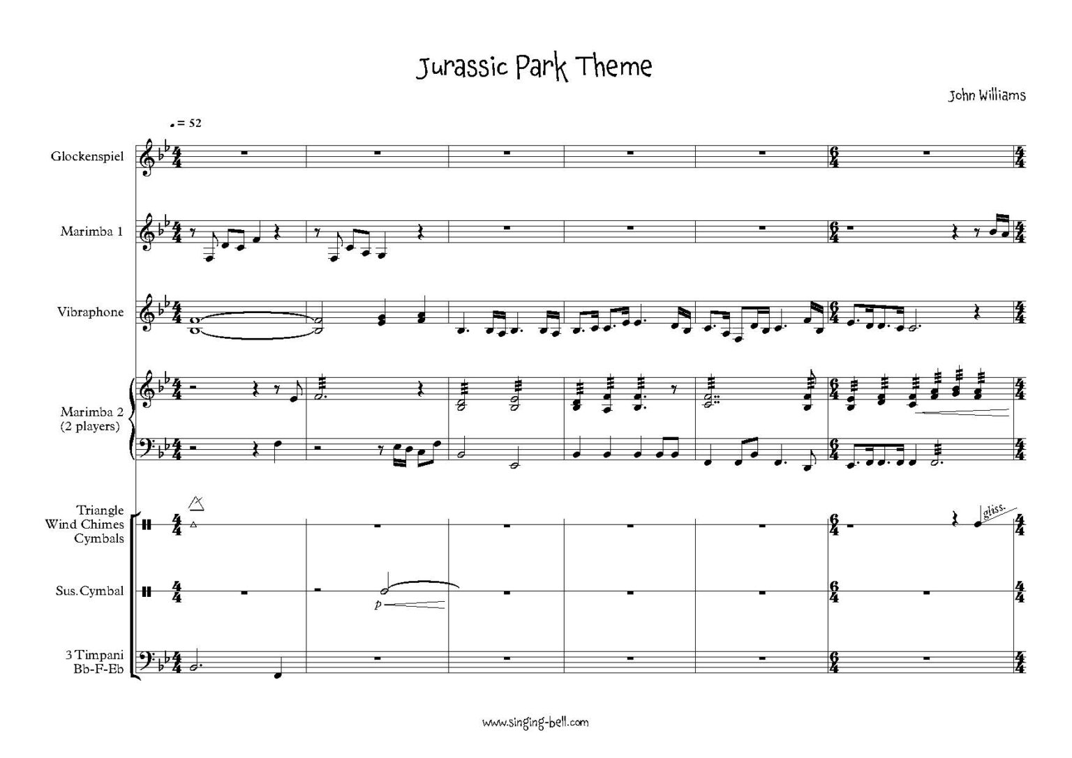 Jurassic Park Percussion Arrangement and Sheet Music