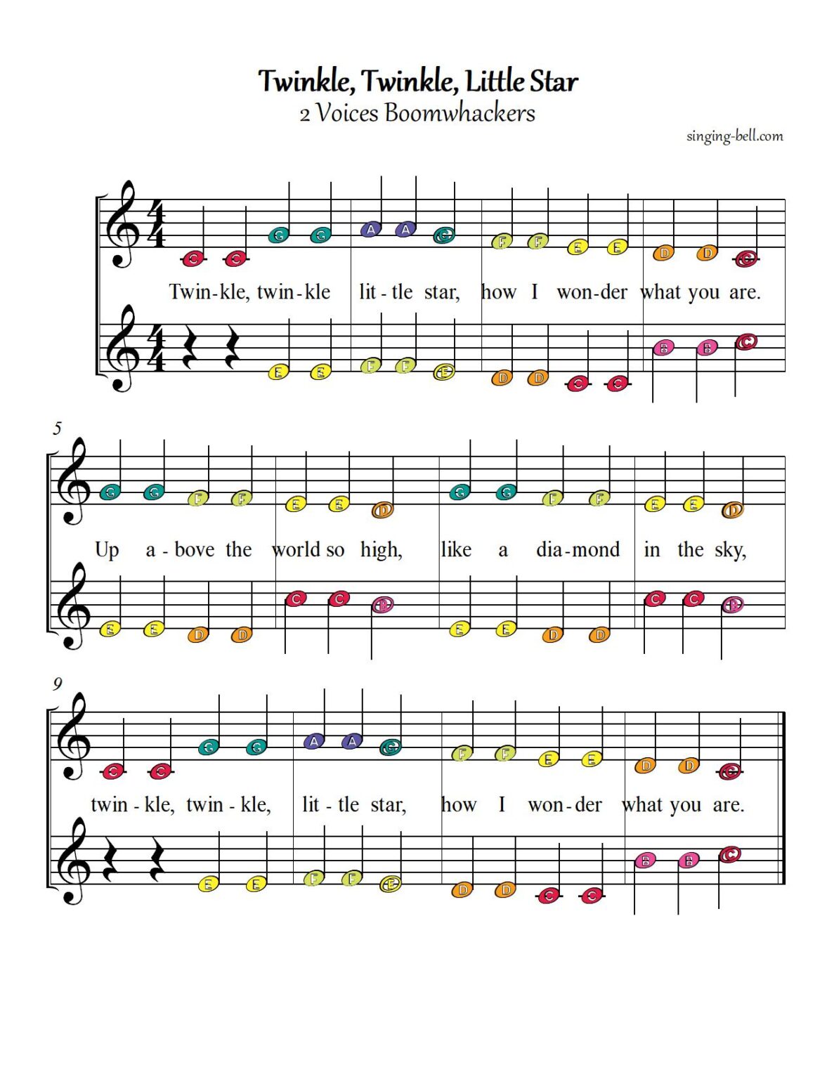 Twinkle Twinkle Little Star Boomwhackers Sheet Music