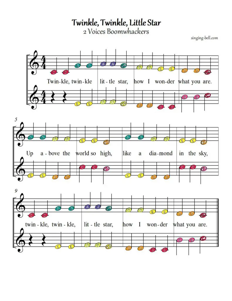 Twinkle Twinkle Little Star Boomwhackers Sheet Music