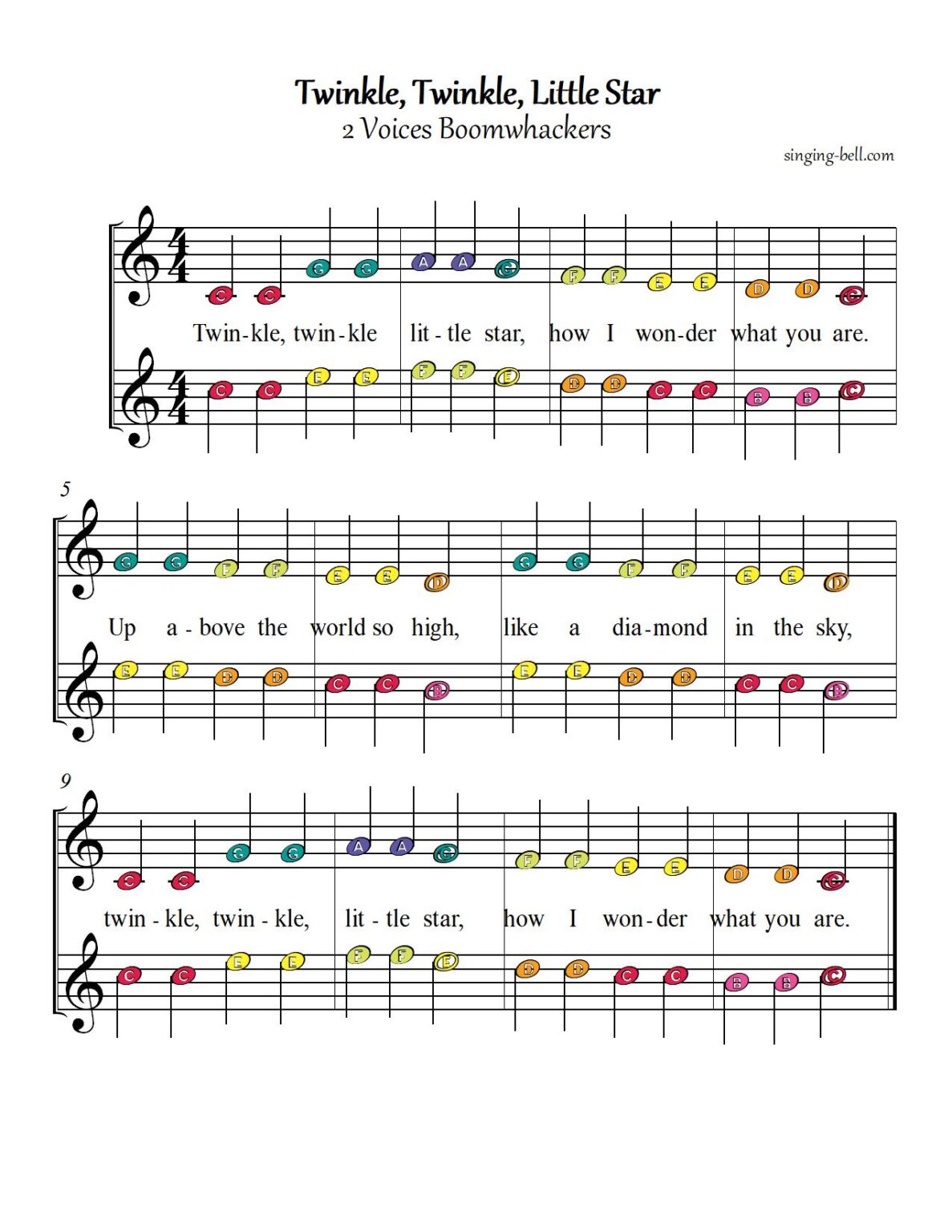 Twinkle Twinkle Little Star Boomwhackers Sheet Music