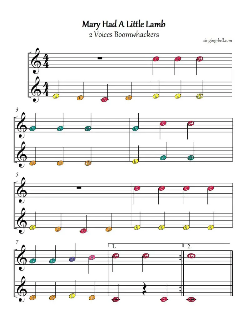 Mary Had a Little Lamb Boomwhackers / Handbells Sheet Music