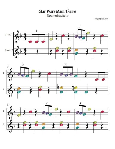 Star Wars Boomwhackers or Handbells Color Notes /Sheet Music