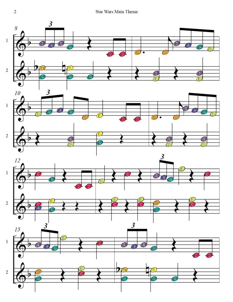 Star Wars Boomwhackers or Handbells Color Notes /Sheet Music